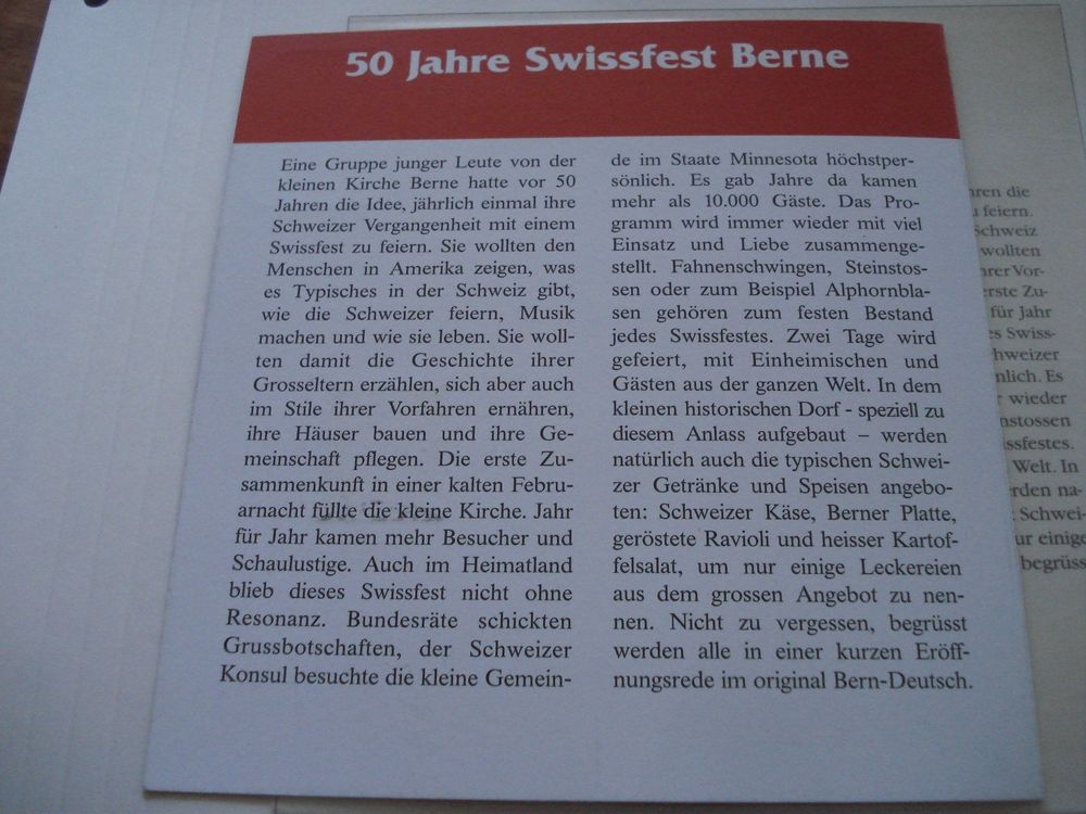 Folder 50 Jahre Swiss Fest, Berne, Minnesota, 2006 (Gebraucht) in ...