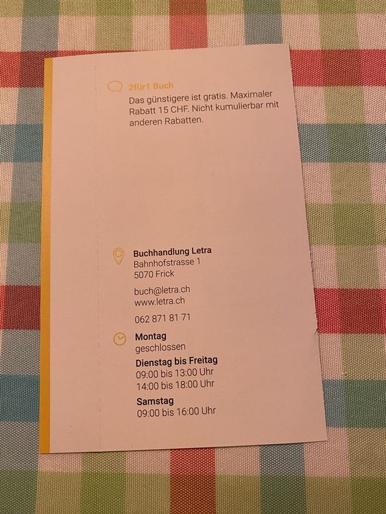 2:1 Gutschein für Bücher Buchhandlung Letra in Frick (Neu (gemäss Beschreibung)) in Liestal für ...