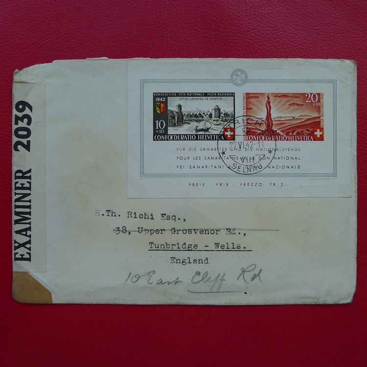 B19 Block auf Brief nach ENGLAND, ZENSUR (Antik) in Sursee für CHF 50 – mit Lieferung auf ...