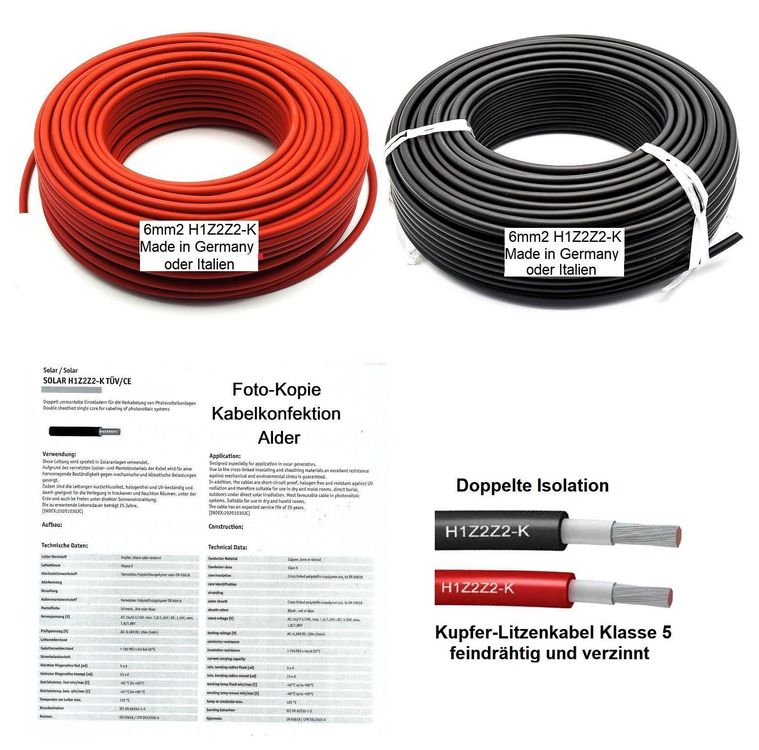 Je 50m Solarkabel 6mm2 rot und schwarz H1Z2Z2-K (Neu und originalverpackt) in Herisau für CHF ...