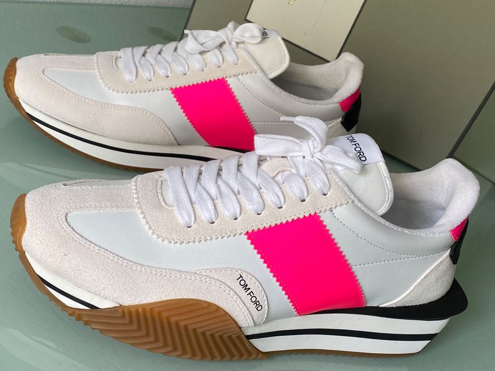 TOM FORD James Logo Suede Suede Weiss Rot Sneakers 45 NEU (Neu und ...