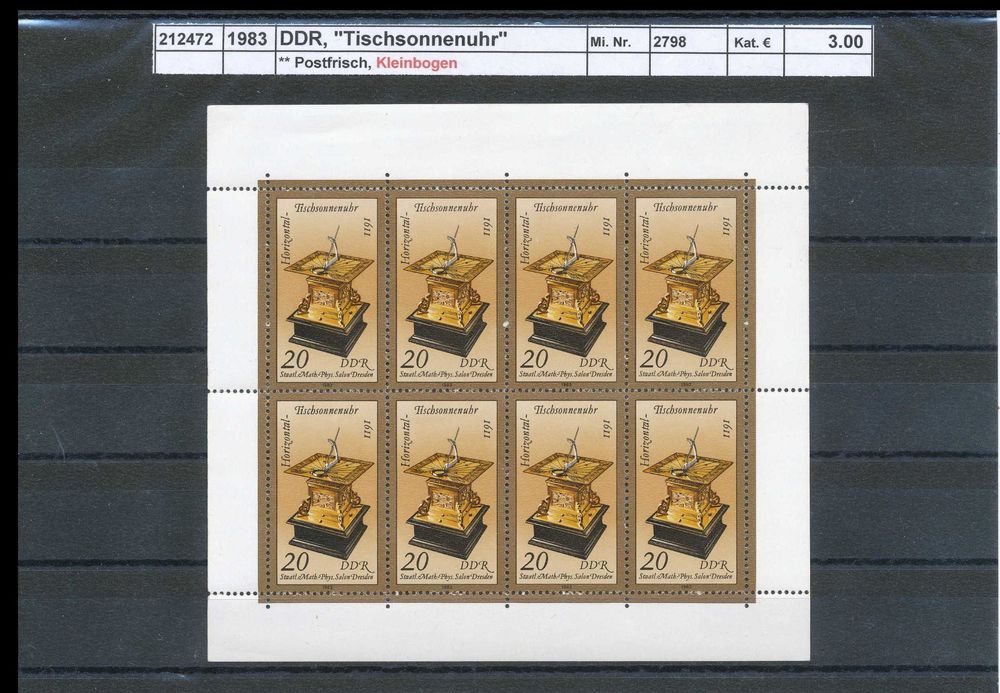 1983 DDR, Tischsonnenuhr - Kleinbogen (Neu (gemäss Beschreibung)) in Winterthur für CHF 1 – mit ...