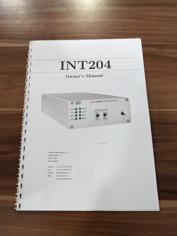 Weiss Engineering INT 204 USB/DSD Interface (Gebraucht) in Zürich für CHF 950 – mit Lieferung ...