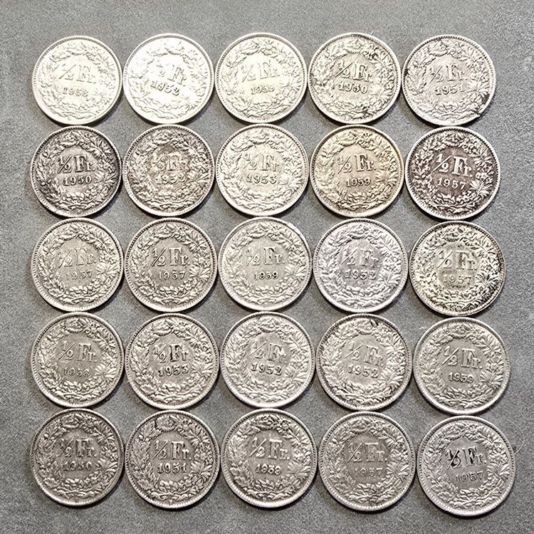 50 gr. Feinsilber / 62.4 gr. 25 Stk. 1/2 Franken 50er Jahre (Gebraucht ...