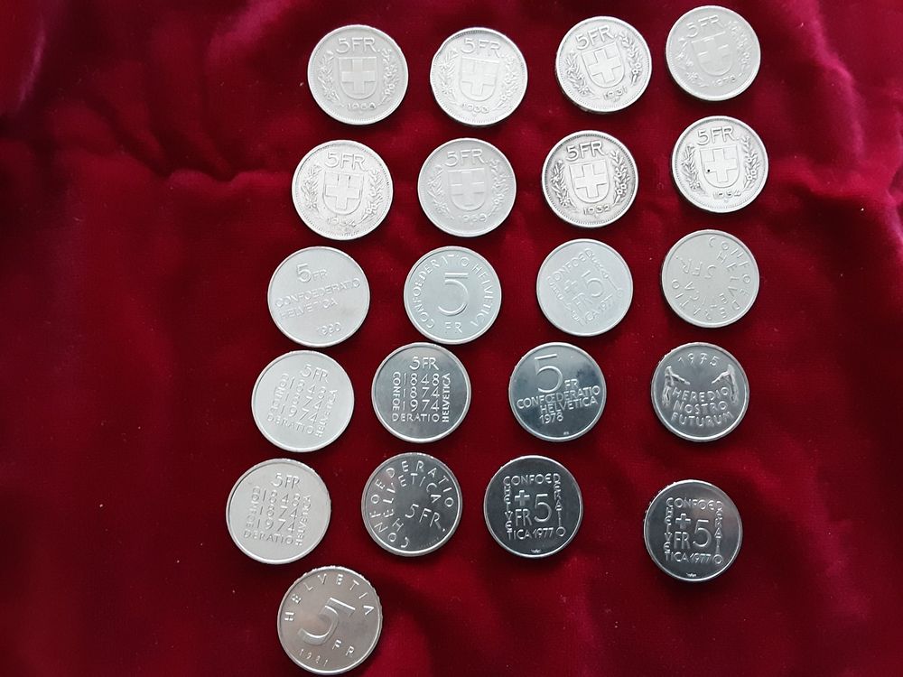 KONVOLUT 21 mal 5 fr silbermünzen-u ANDERE | Kaufen auf Ricardo