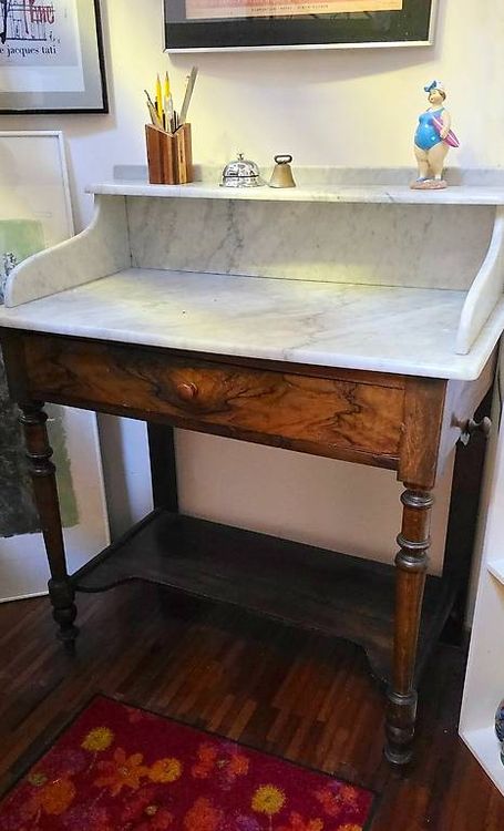 Tablette de toilette en bois et marbre, style Louis Philippe (D ...