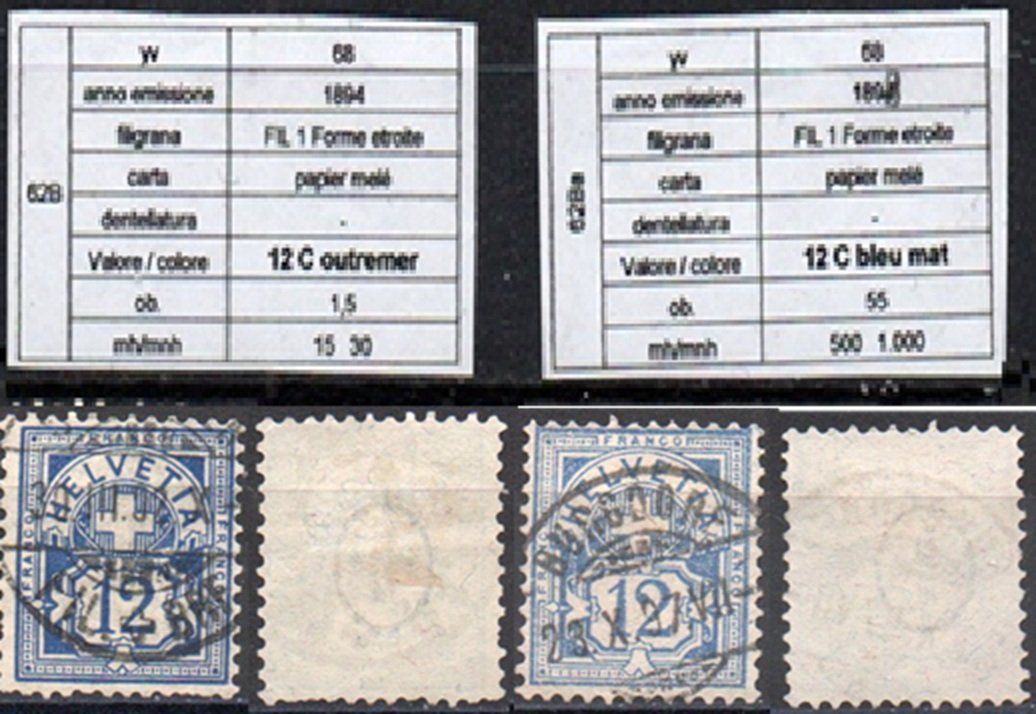 1894/98 PROPAGANDA CHIFFRES SBK 62B + 62Ba 12 Rp ob. (Gebraucht) in ...