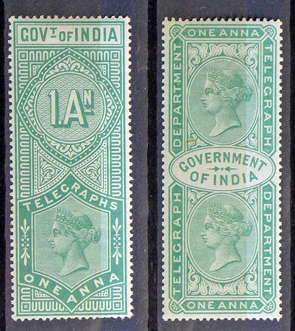 BRITISH INDIA: 2 Telegrafen-Marken 1 Anna, * (Neu (gemäss Beschreibung ...