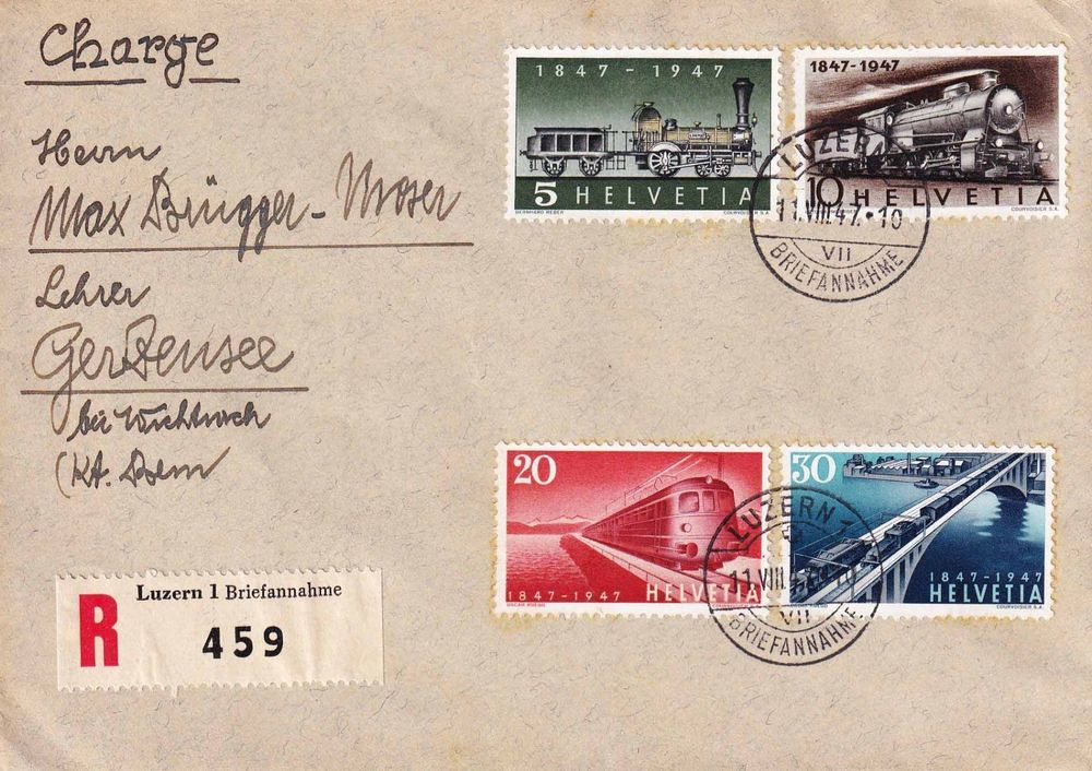 1947, 100 Jahre Eisenbahnen, Nr. 277-280 auf R-Brief. | Kaufen auf Ricardo