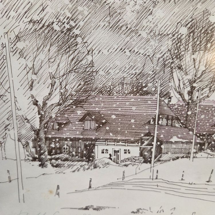 Gerahmte Winterzeichnung von Roy Egger, Jahr 1982. (Gebraucht) in Stans ...