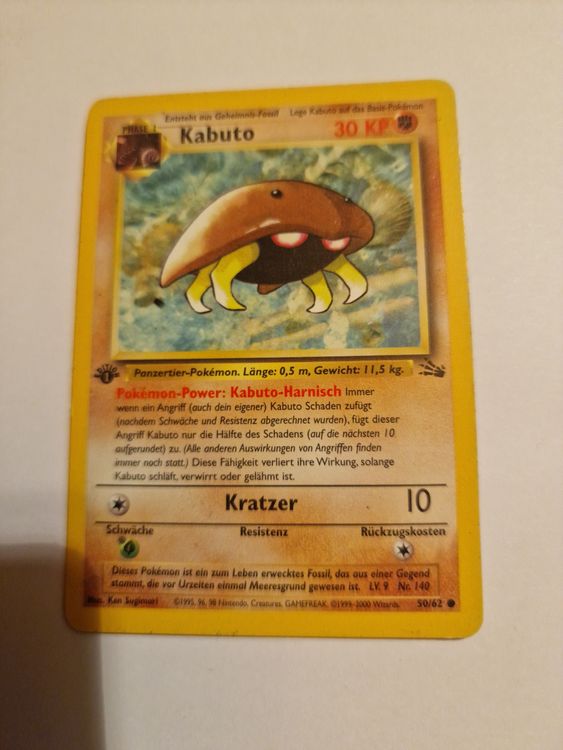 Pokémon Karte Kabuto 50/62 Fossil Deutsch Vintage 1. Edition | Kaufen auf Ricardo