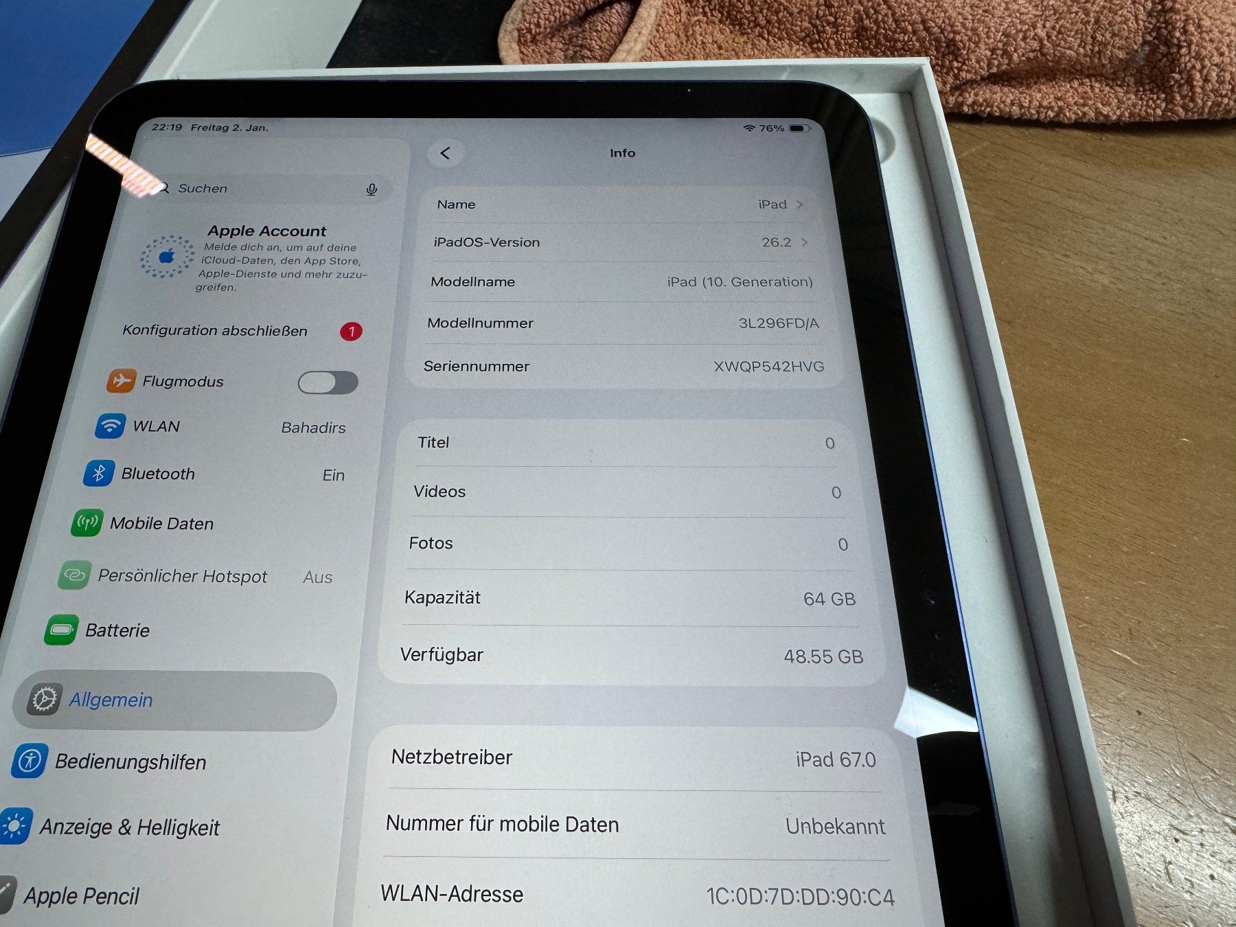 iPad 10. Generation 64 Gb WI-FI und Cellular A2757 (Neu (gemäss ...