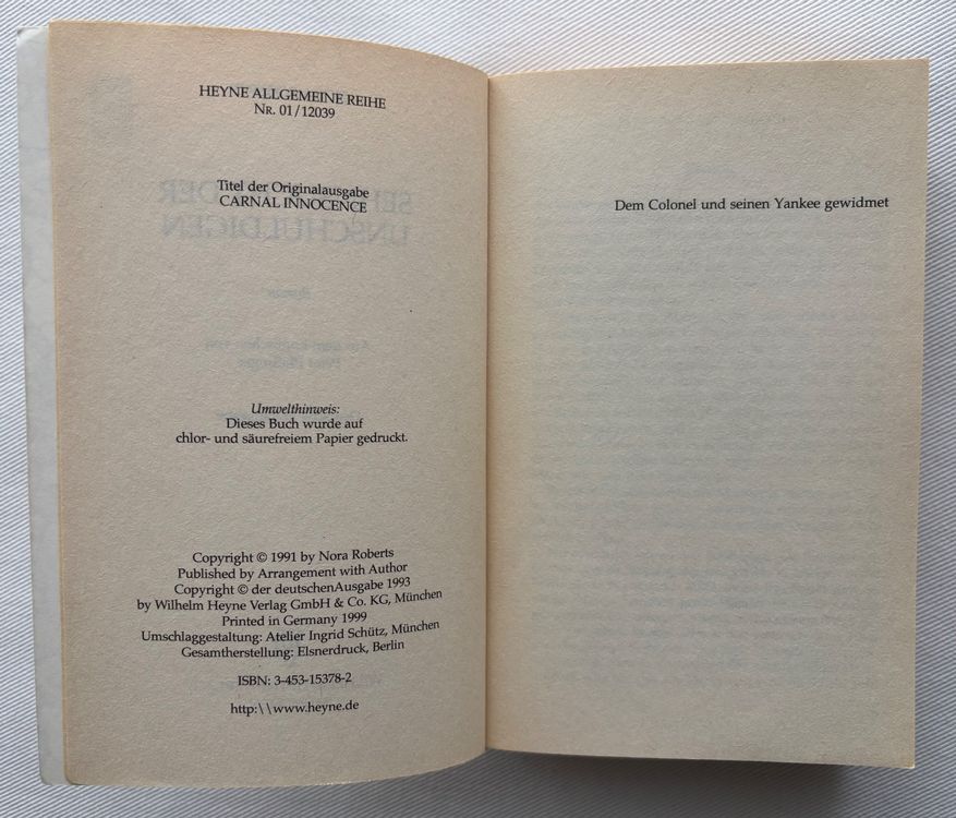 🤍 Roman „Sehnsucht der Unschuldigen“ von Nora Roberts 🤍 (Usato) a ...