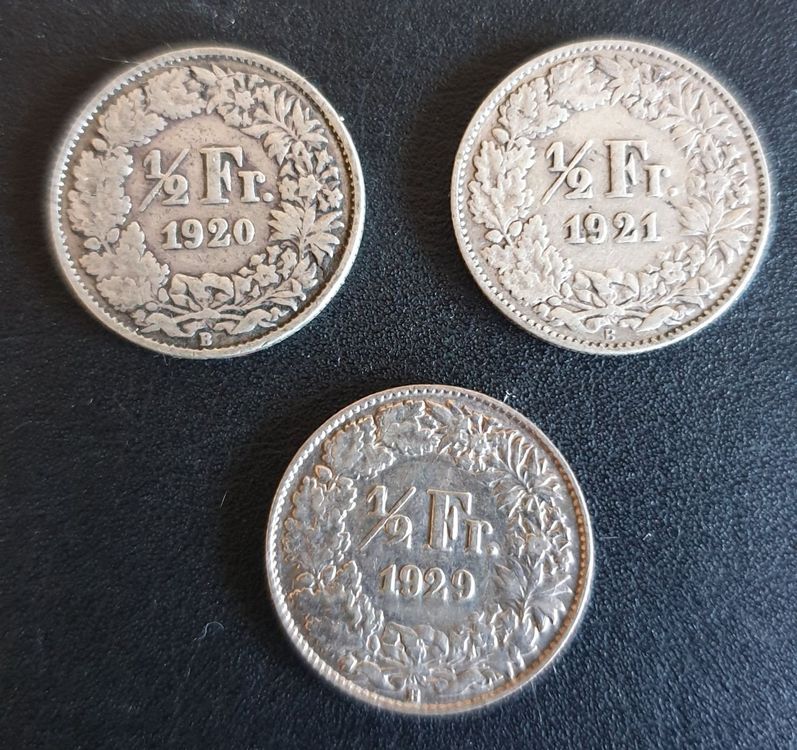 50 Rappen Silber Jahrgang 1920, 1921 und 1929 (Gebraucht) in Altstätten SG für CHF 3 – mit ...