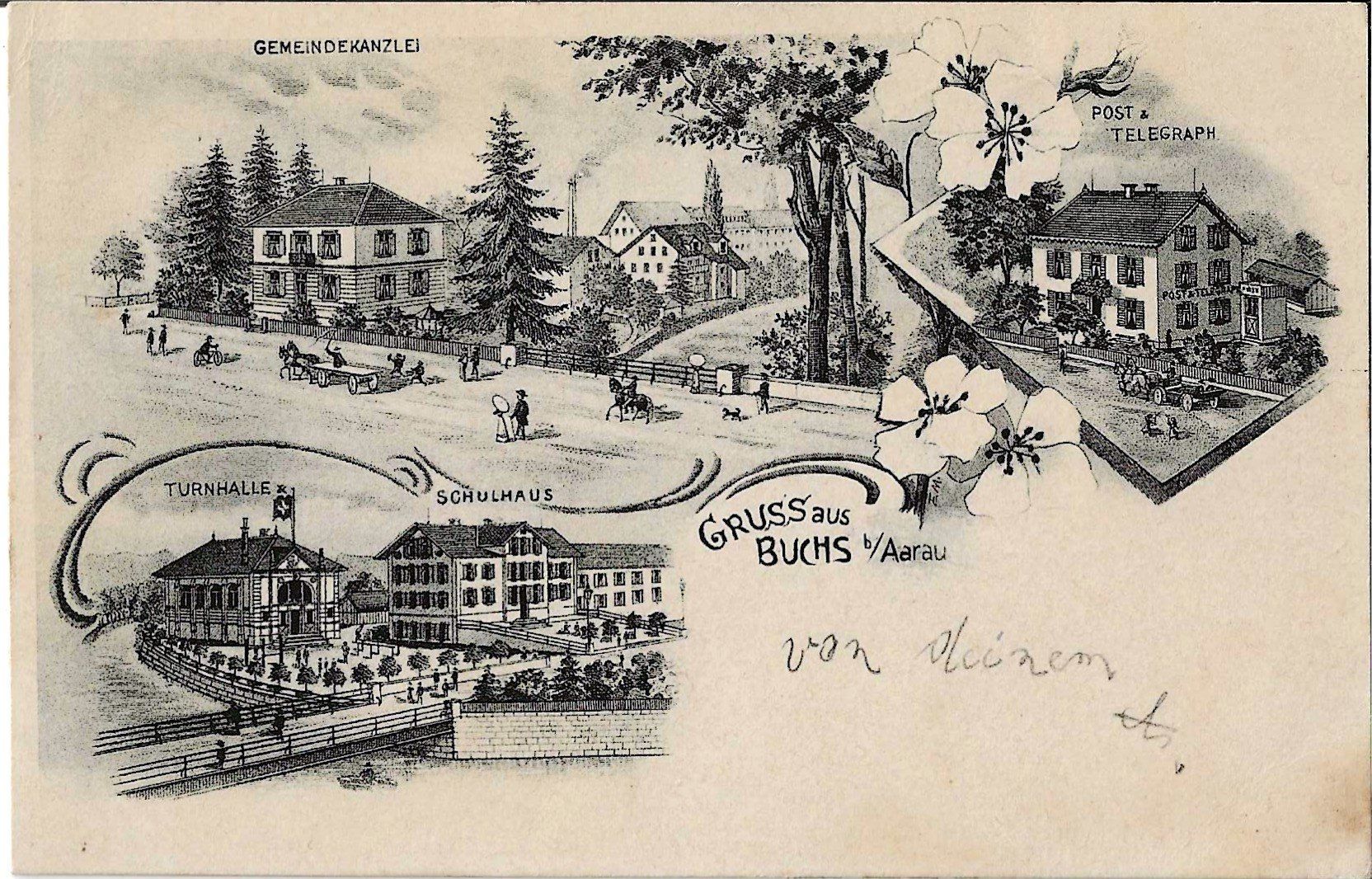 Karte Buchs (Post/Turnhalle/Schulhaus 1905) (Gebraucht) in Zürich für ...