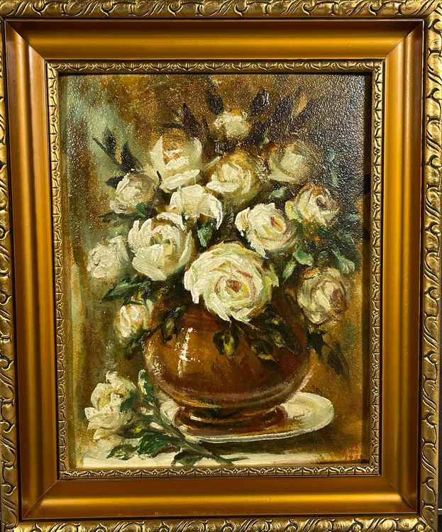 Antikes Stilleben Gemälde mit Blumen unleserlich Signiert | Kaufen auf Ricardo