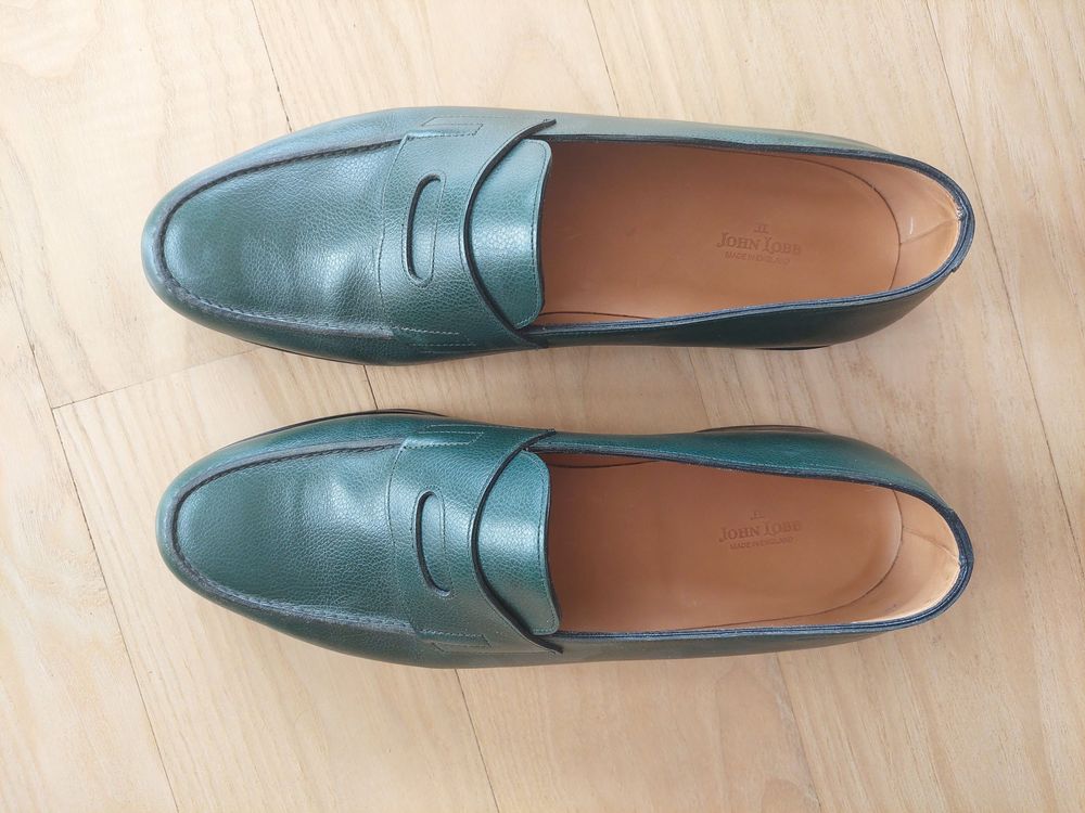 Stylish John Lobb Lopez Penny Loafers Green Calf Leather (Neu (gemäss ...
