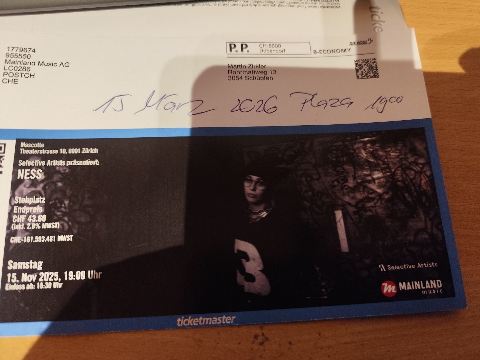 Konzert-Ticket NESS, Neu Plaza Zürich 15 März 2026 19:00 Uhr (Neu ...