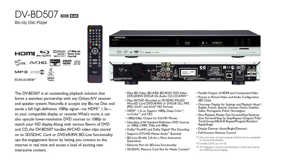 ONKYO Blu-ray Disc Player DV-BD 507 mit DVDˋs | Kaufen auf Ricardo