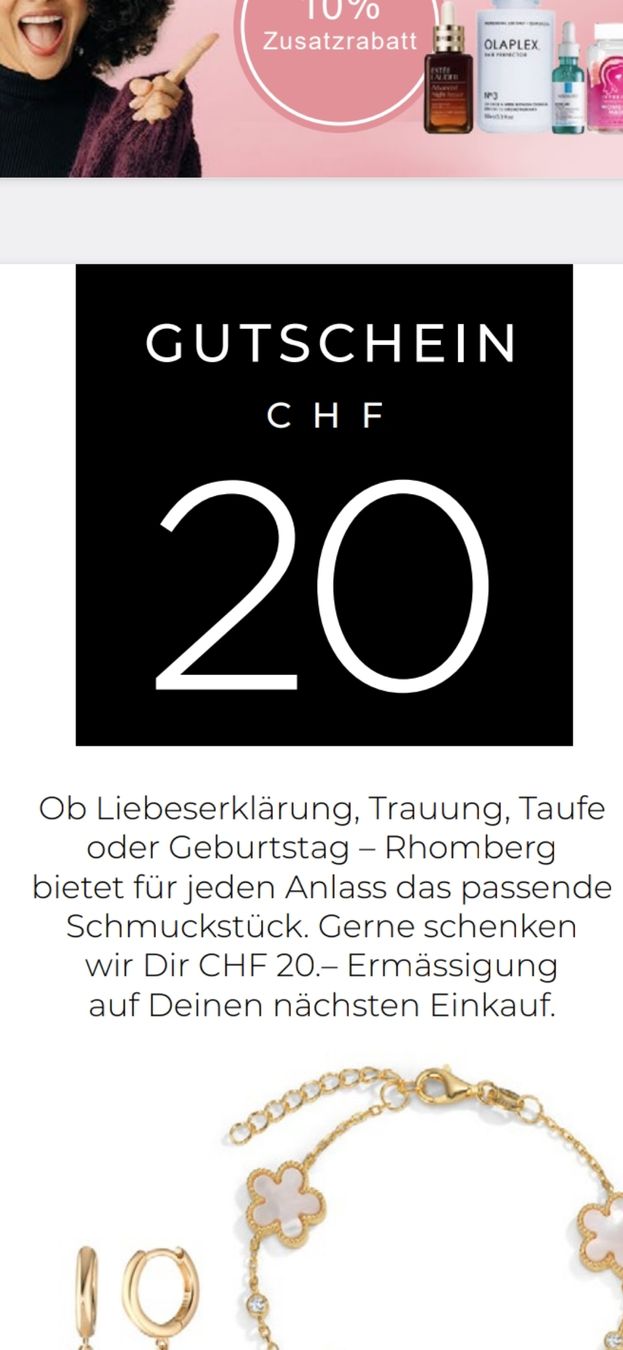Rhomberg Gutschein CHF 20.- für Schmuck ab CHF 100.- (Neu (gemäss Beschreibung)) in Uttigen für ...