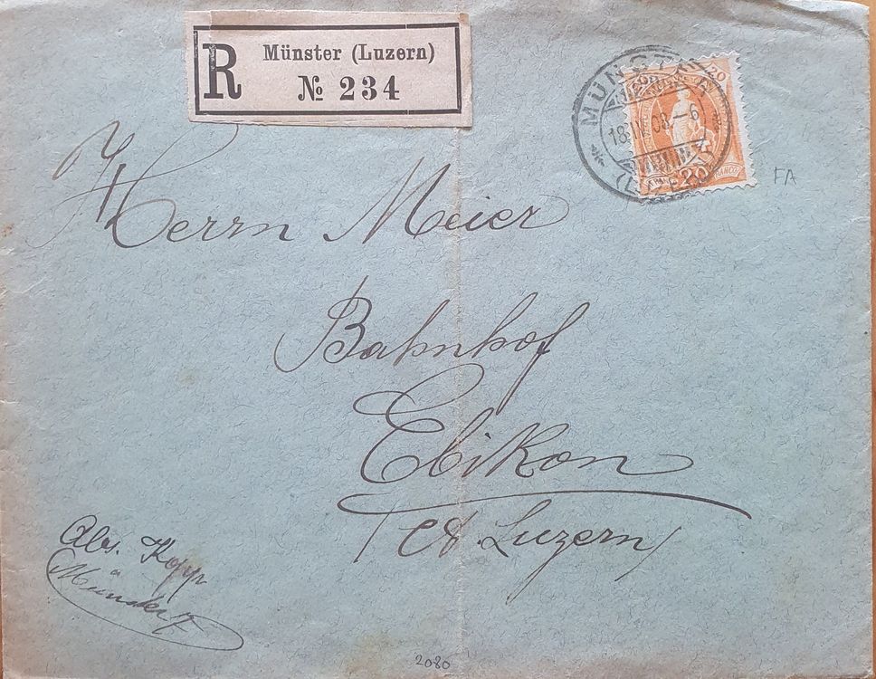 Briefmarken stehende Helvetia Münster R-Sendung (Gebraucht) in Hägendorf für CHF 3 – mit ...