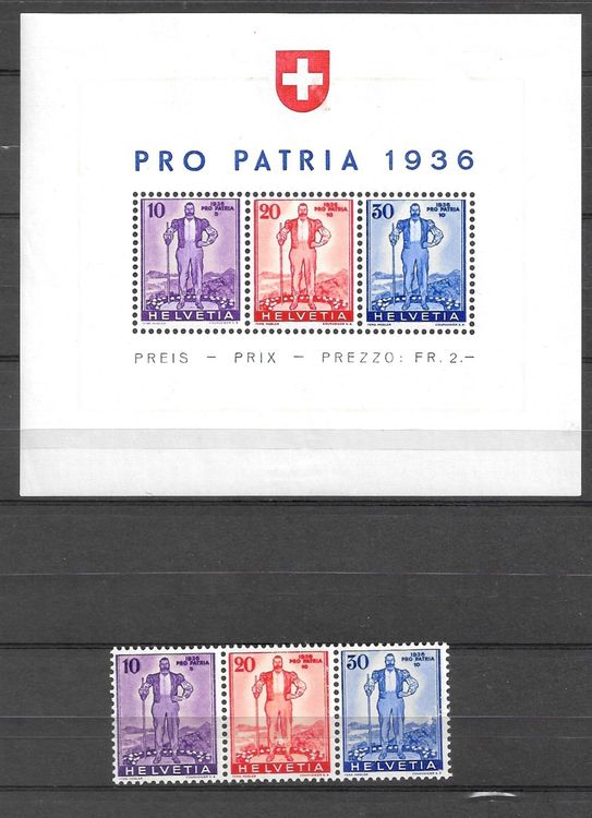 Pro Patria 1936 Block ungestempelt mit Falzrest (en) (Gebraucht) in Sirnach für CHF 6 – mit ...