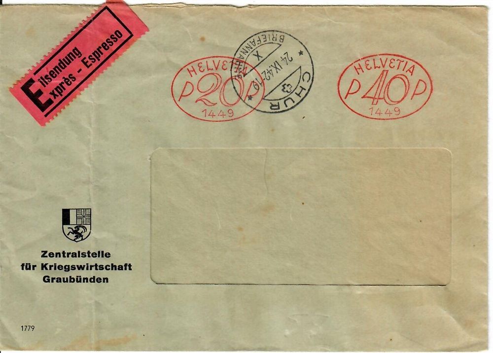 Brief, Zentralstelle für Kriegswirtschaft Graubünden 1942 (Gebraucht ...