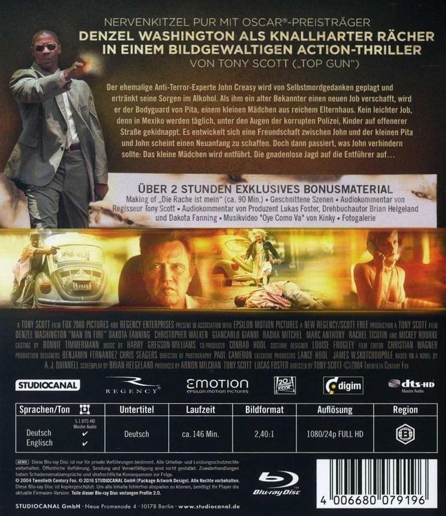 Man on Fire (2004) Tony Scott/Denzel Washington/BD/RAR/NEU (Neu und ...