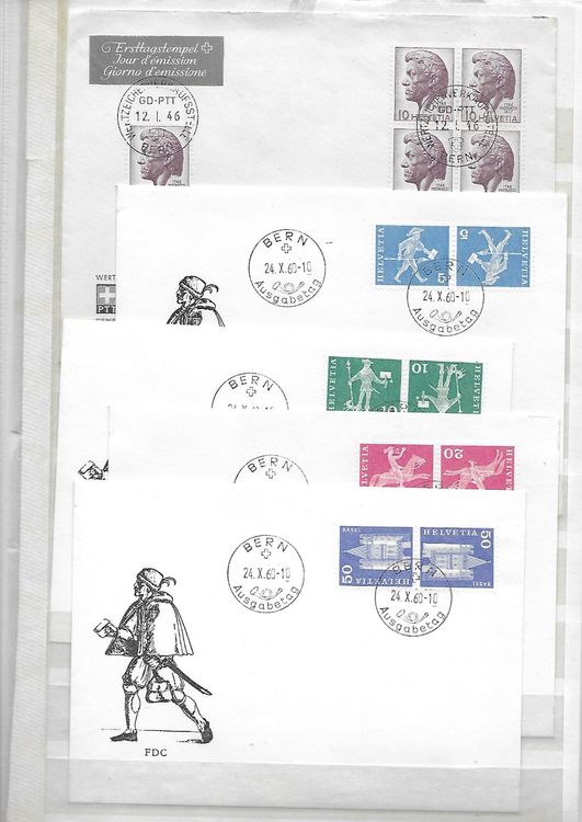 5 Freim. FDC 1946 + 1960 Kat: CHF 110.- (Gebraucht) in Basel für CHF 16 – mit Lieferung auf ...
