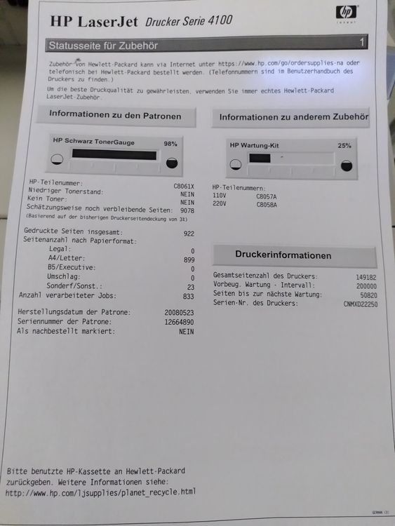 HP Laserjet 4100N - Duplex - inkl. voller Toner (Gebraucht) in Zürich ...