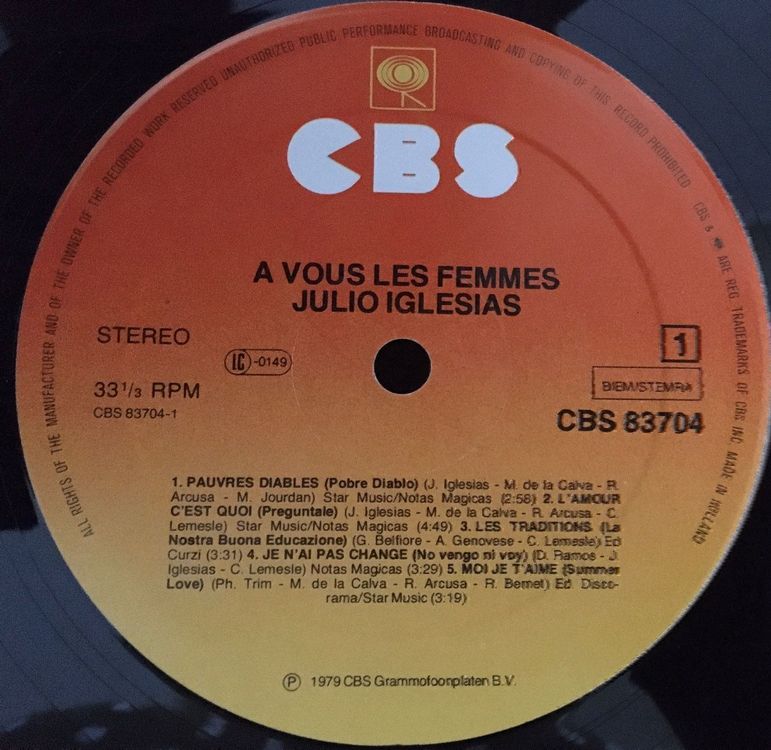 JULIO IGLESIAS - A VOUS LES FEMMES - 33 Tours (Gebraucht) in Bussigny ...