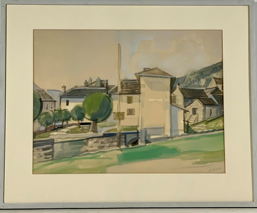 Roland Guignard (1917-2004) Aquarell - Dorfansicht | Kaufen auf Ricardo