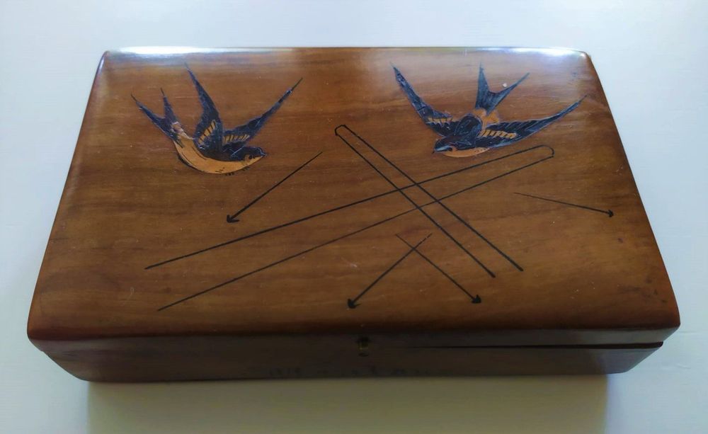 Holzschatulle Schatulle Schwalben Vögel Intarsien Antik (Gebraucht) in ...