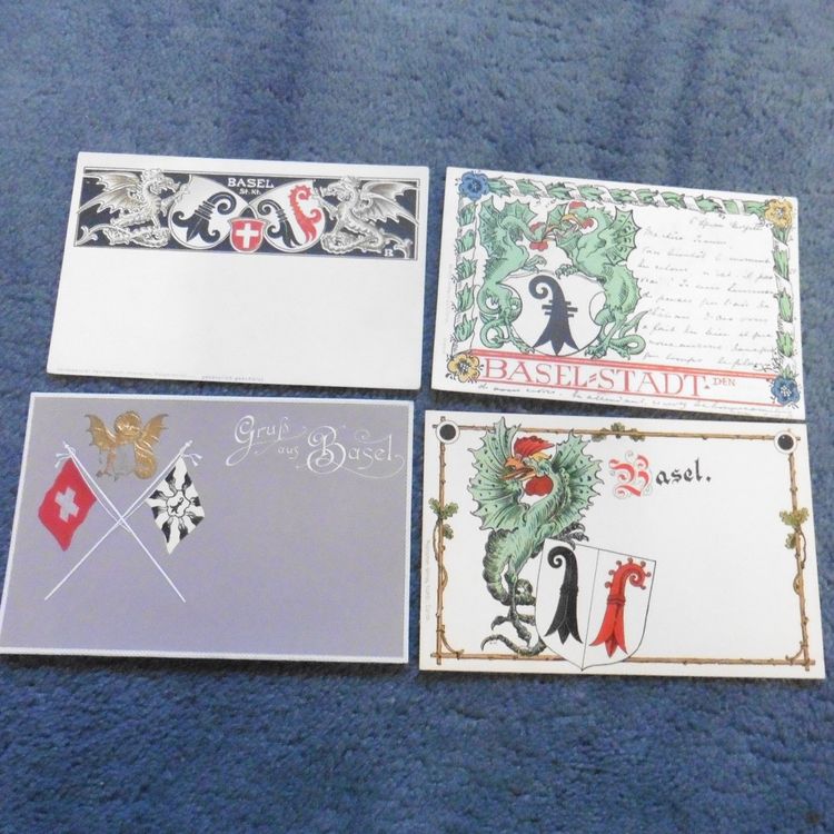 Basel,4 Lithos/Präge/Gold,Basilisk,Wappen,1898,Gruss aus.. | Kaufen auf Ricardo