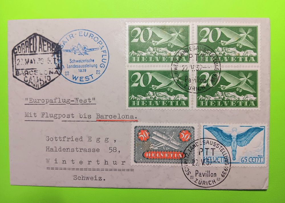 Swissair Europaflug West Zürich - Barcelona 1939 (Gebraucht) in Holderbank AG für CHF 10 – mit ...