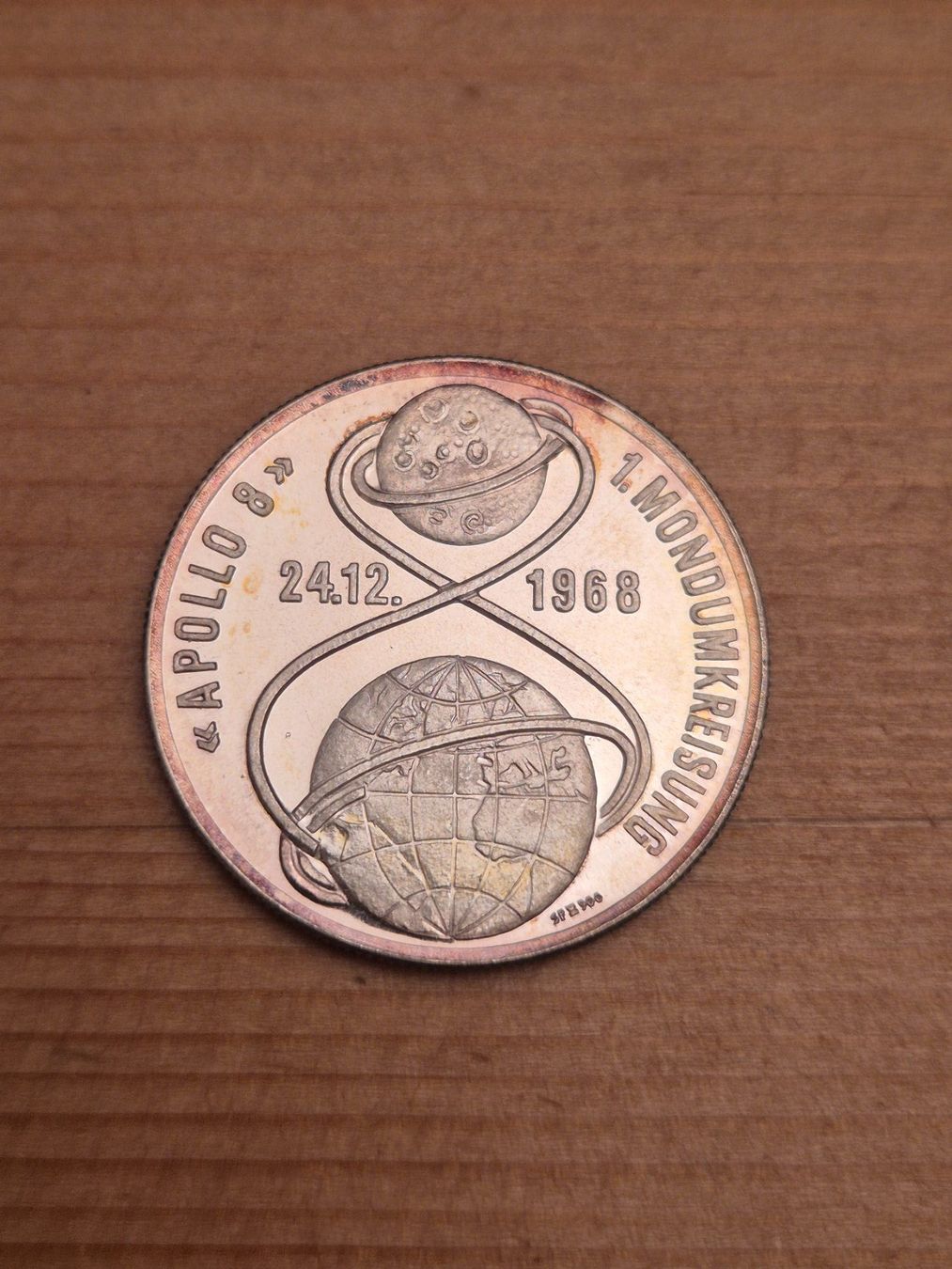 CH-Med.Apollo 8 1968 Silber 900 15 gr. Zustand gem.Bilder (Gebraucht) in Oberuzwil für CHF 1 ...