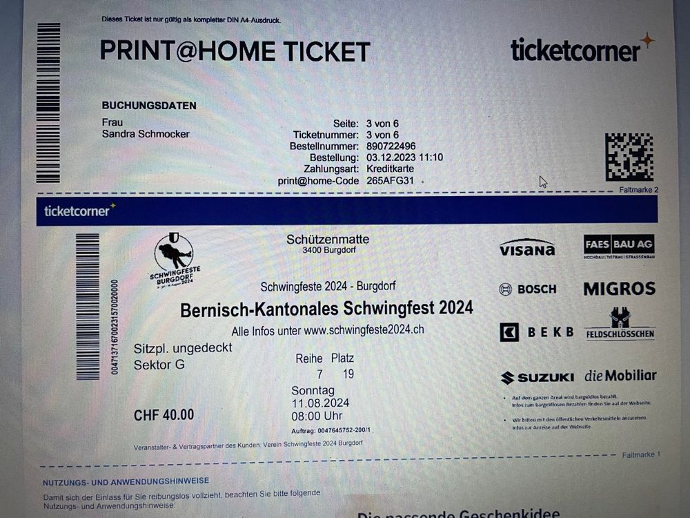 Berner Kantonales Schwingfest Burgdorf 11.08.2024 (Neu (gemäss Beschreibung)) in Thörigen für ...