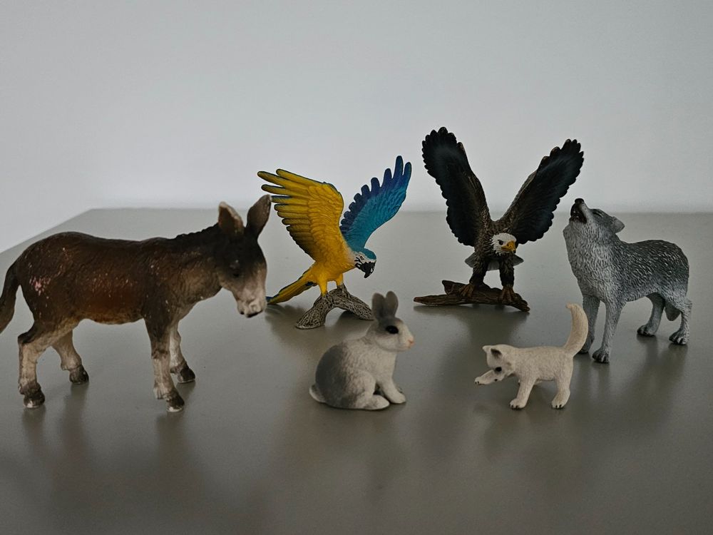 Schleich Tiere: Adler, Papagei, Esel, Wolf, Hase und Katze | Kaufen auf ...