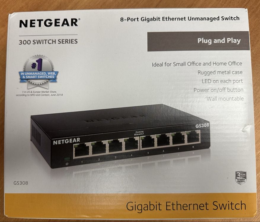 Netgear GS308, 8-Port Gigabit Switch, Neu originalverpackt (Neu und ...