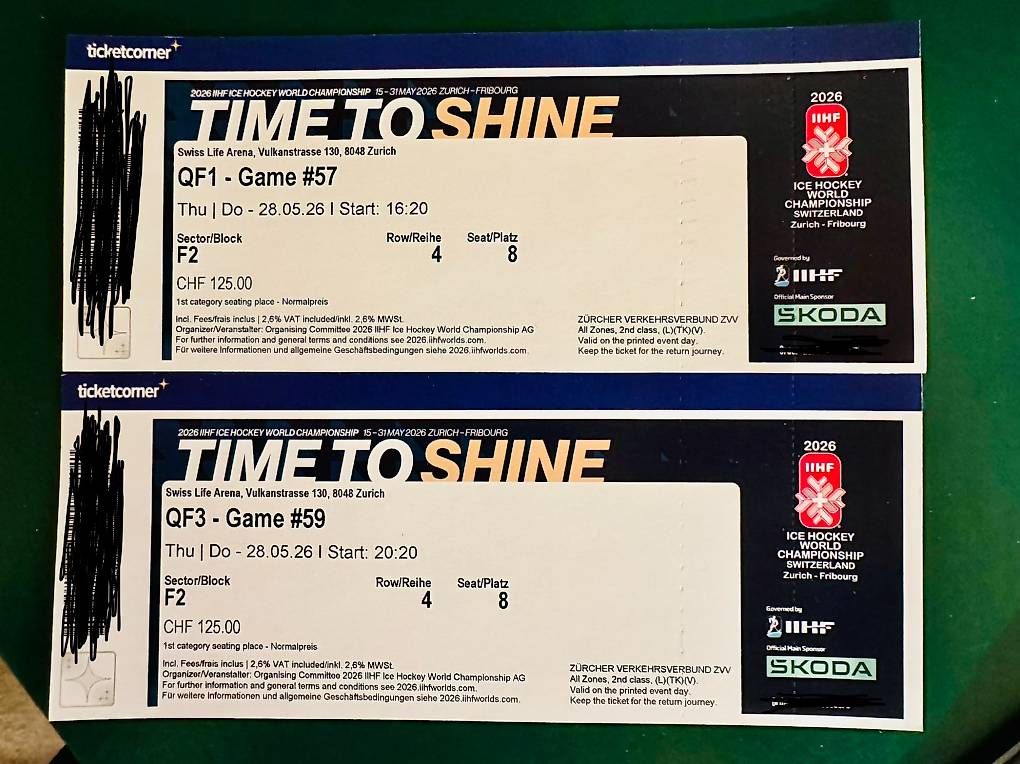 IIHF WM 2026 Viertelfinale in Zürich / Sektor F2 (Kat. 1) (Neu und ...