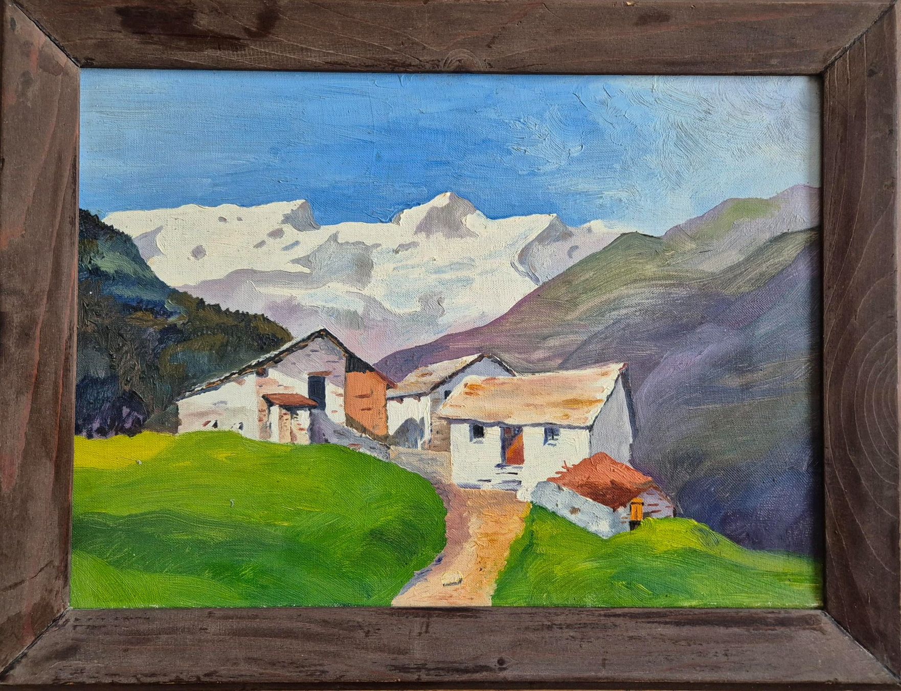 tableau ancien paysage Alpes Suisse huile sur toile (D'occasion) à ...