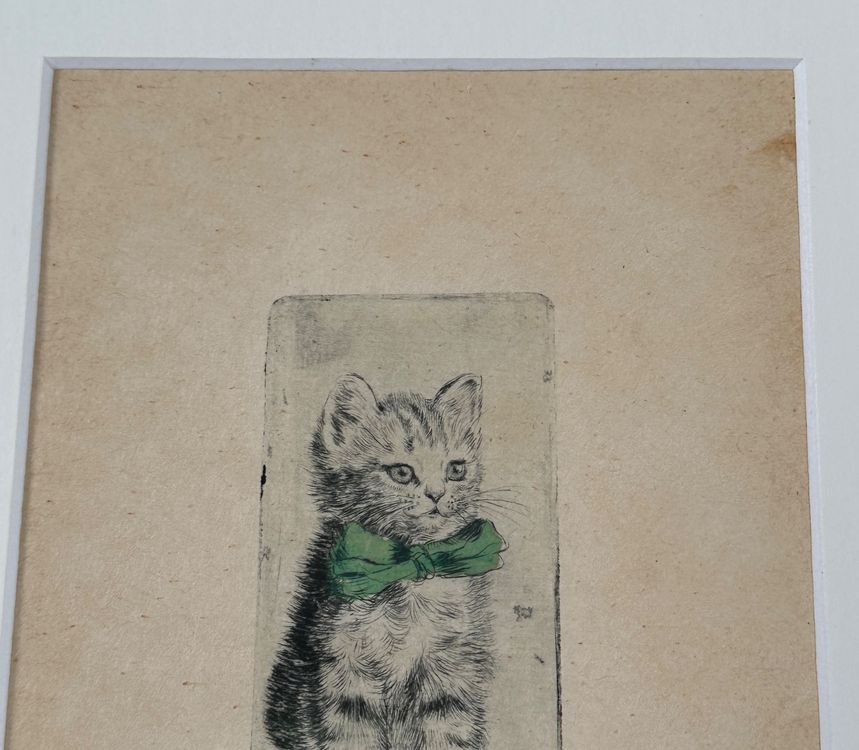 Meta Plückebaum Radierung "Kätzchen mit grünem Band" (Gebraucht) in ...