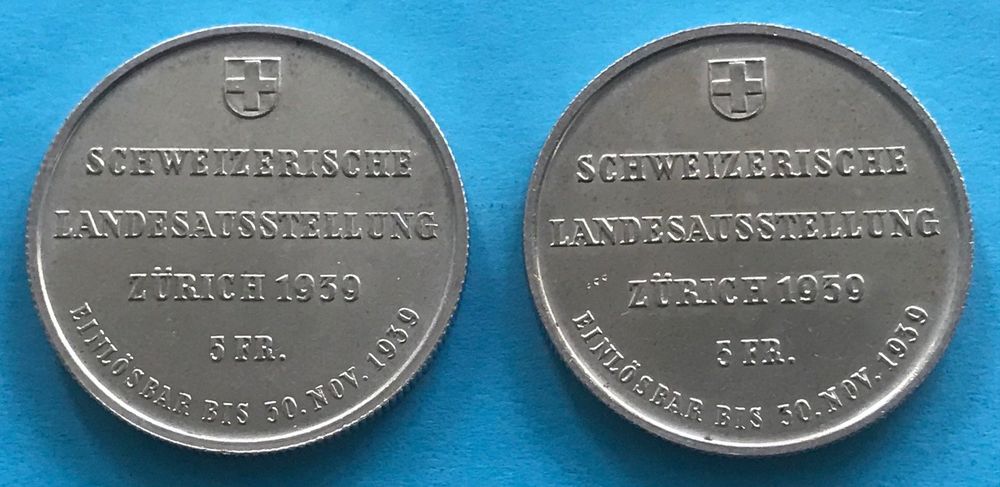 2 schöne Schweizer Silber 5 Franken-Gedenkmünzen LANDI 1939 | Kaufen auf Ricardo