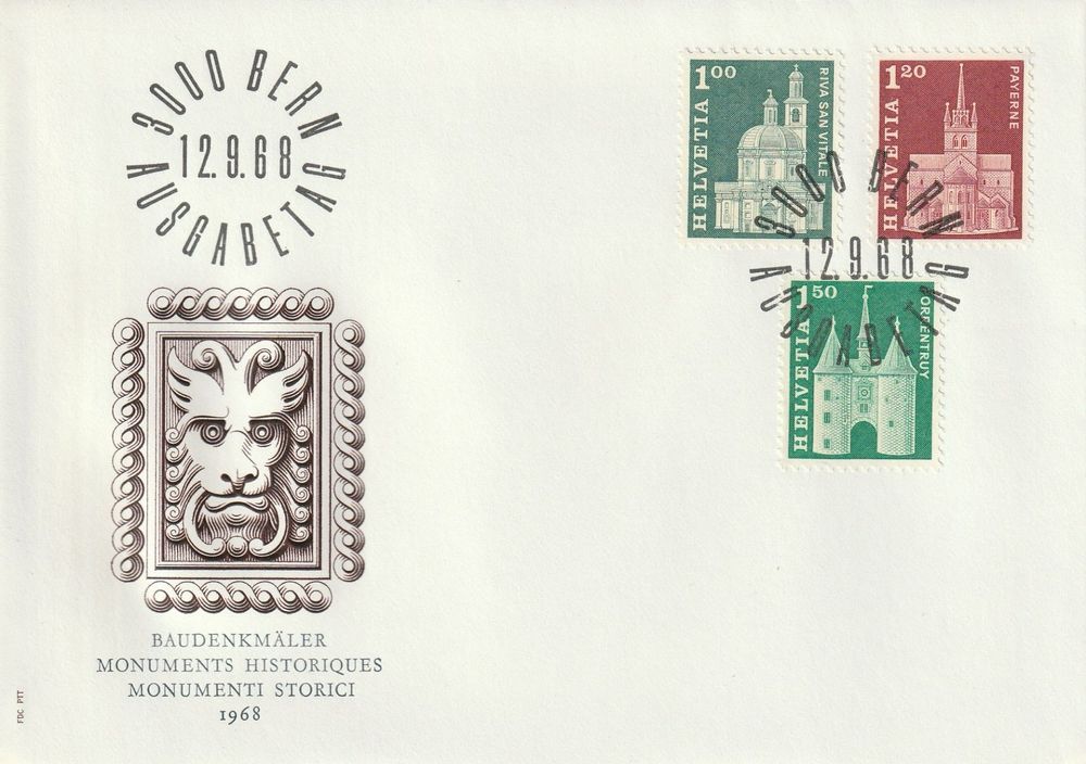 Baudenkmäler 1968, Viererblöcke und Satz auf 4 FDC (Gebraucht) in Zürich für CHF 8 – mit ...
