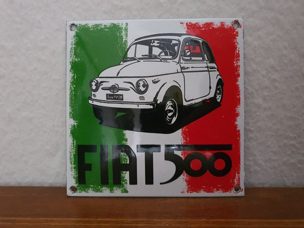 Emailschild FIAT 500 Logo Italy Emaille Schild Reklame Retro (Neu ...