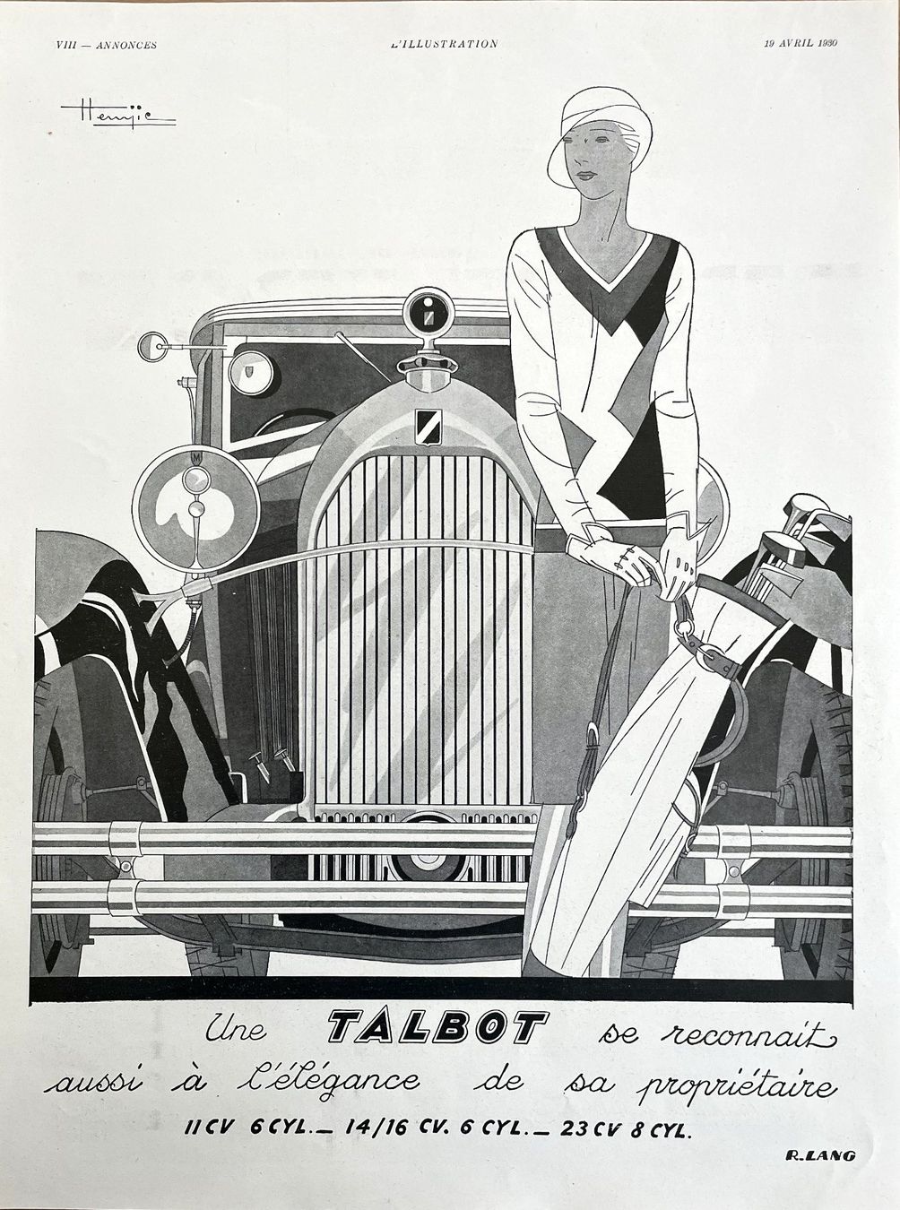 Talbot Cars Art Deco - Alte Werbung / Ancienne publicité1930 (Gebraucht ...