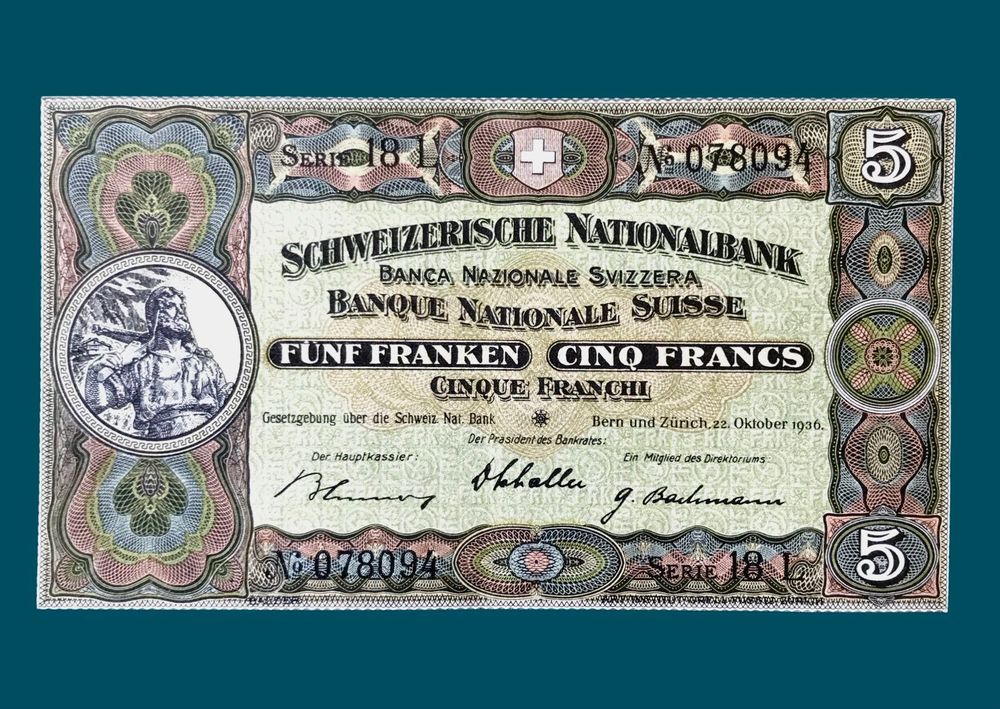 Schweiz 5 Franken Banknote fast UNC (Gebraucht) in Winterthur für CHF ...