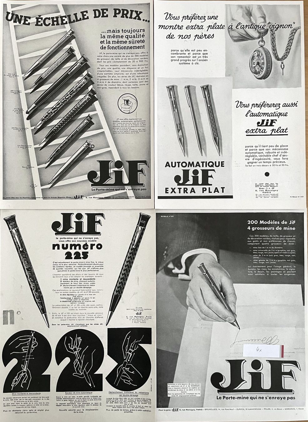 Jif Bleistift - 4 alte Werbungen / Publicités 1930/32 (Gebraucht) in ...