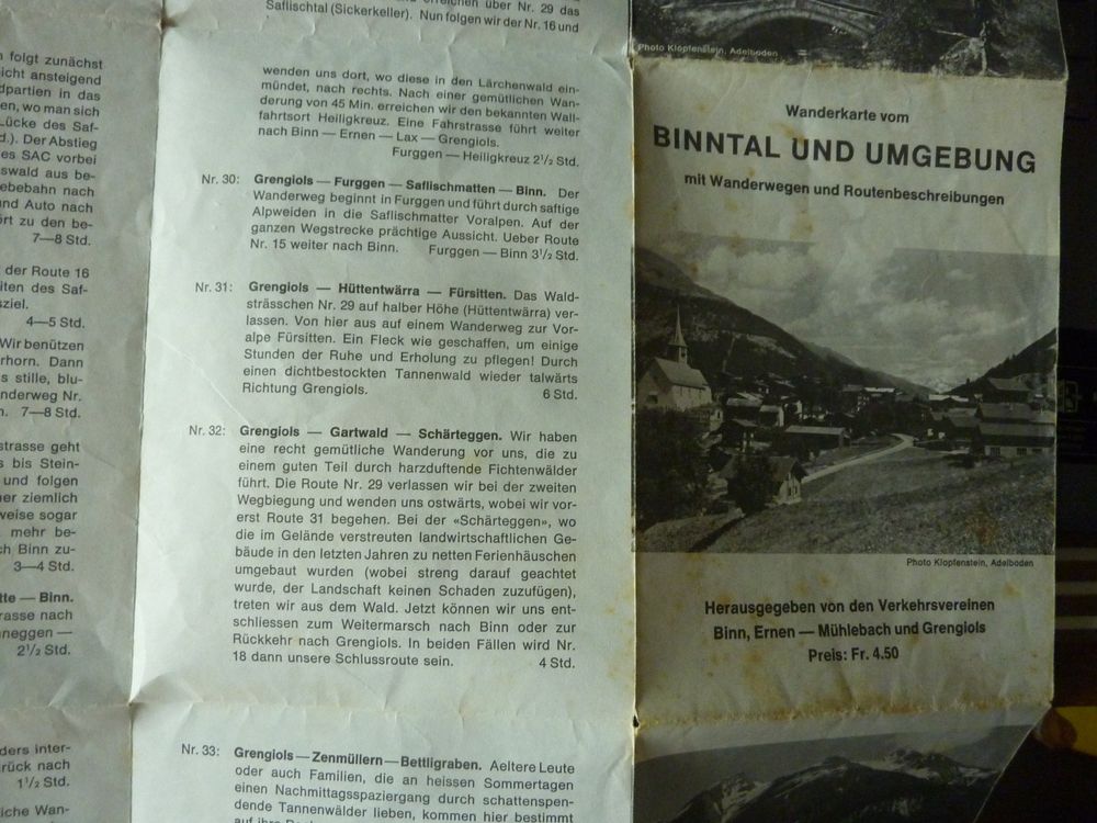 FALTPROSPEKT WANDERKARTE VOM BINNTAL UND UMGEBUNG (Gebraucht) in Zürich ...