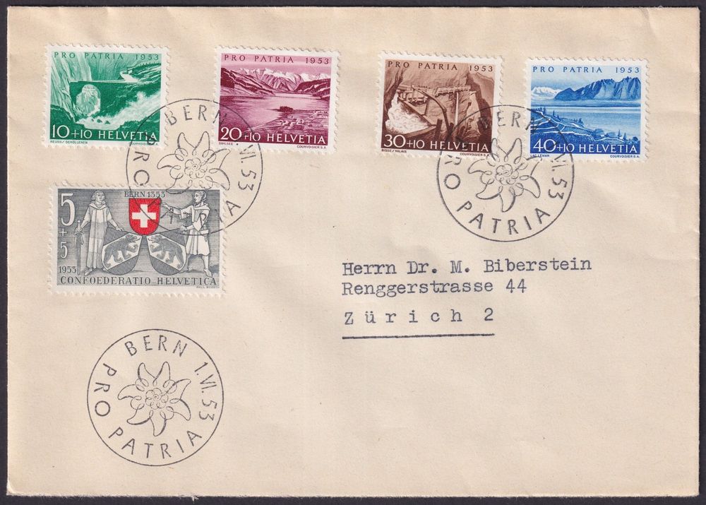 1953, FDC mit B61-B65 von BERN nach Zürich, Kat: 75.-+ (Gebraucht) in ...